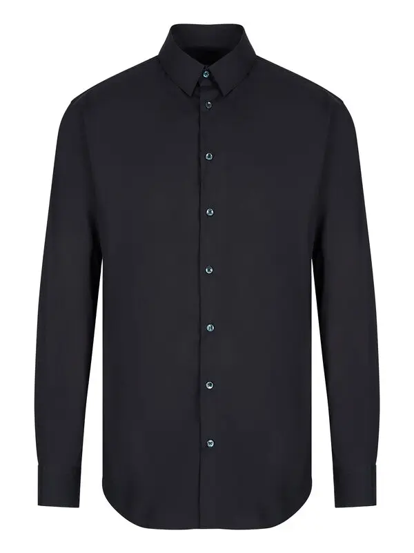 Giorgio Armani Stretch Fabric Shirt With Collar Stays - Navy Blue