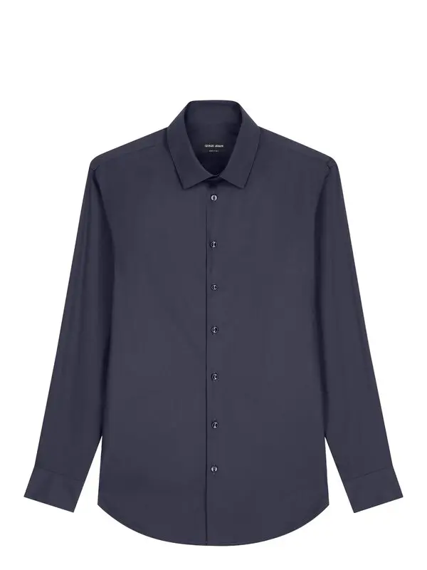 Giorgio Armani Stretch Fabric Shirt With Collar Stays - Navy Blue