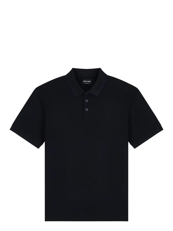 Giorgio Armani Piqué Polo Shirt In Lisle Cotton Yarn - Black