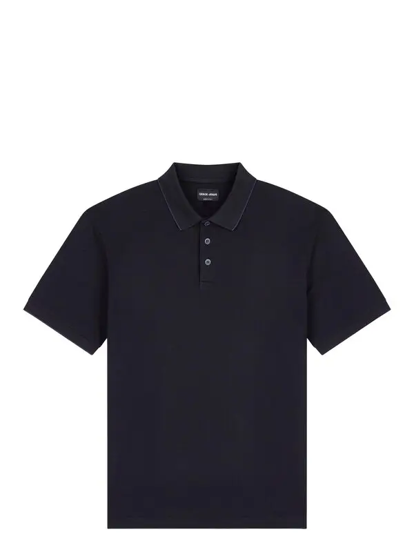 Giorgio Armani Piqué Polo Shirt In Lisle Cotton Yarn - Black