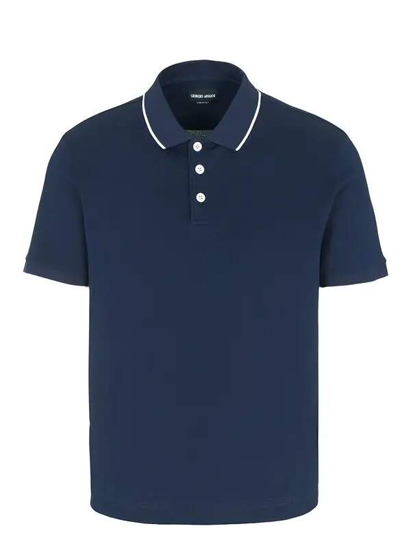 Giorgio Armani Piqué Polo Shirt In Lisle Cotton Yarn - Blue