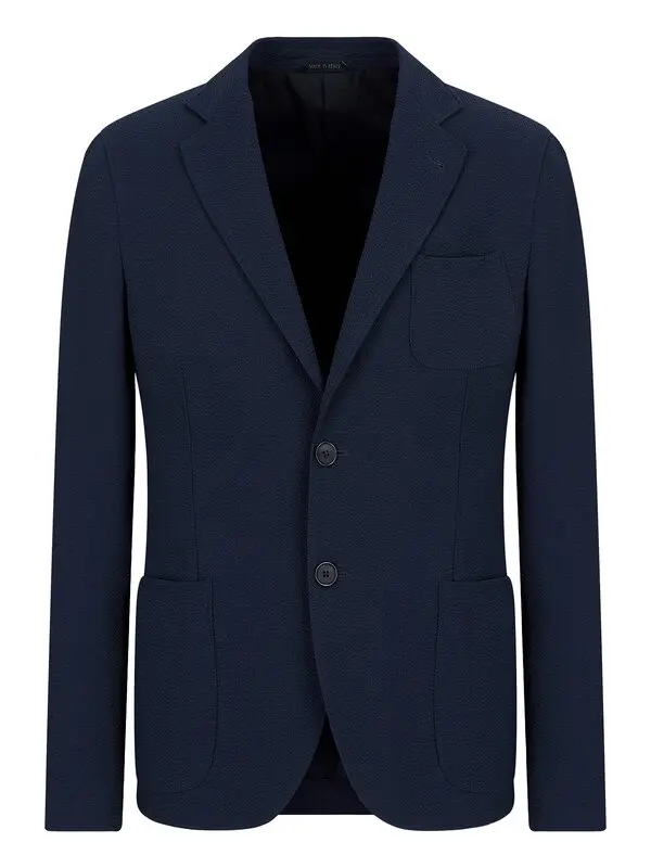 Giorgio Armani Single-breasted Stretch Wool Seersucker Jacket - Blue