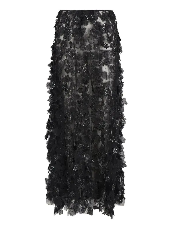 Giorgio Armani Embroidered Tulle Maxi Skirt - Black