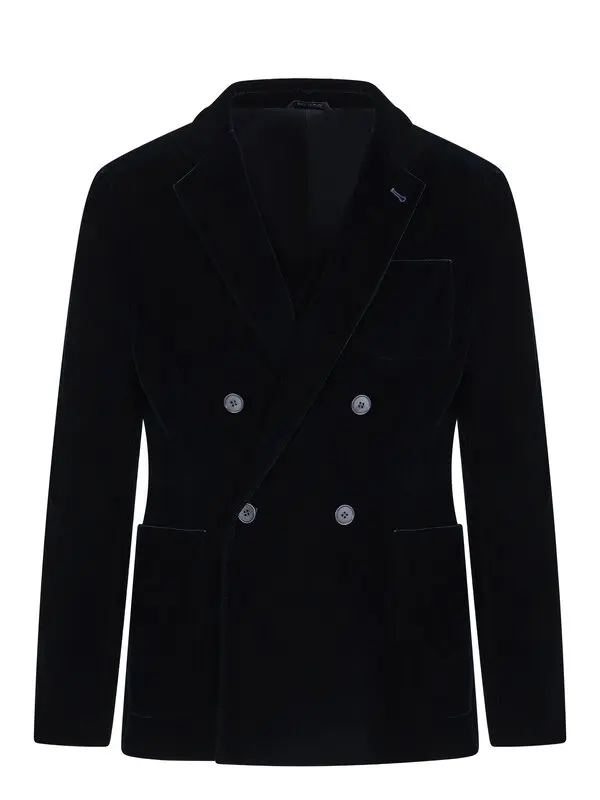 Giorgio Armani Double-breasted Upton Jacket In Stretch Plain Velvet - Navy_blue