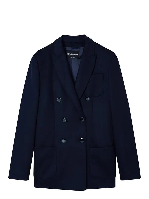 Giorgio Armani Virgin Wool And Cashmere Double-breasted Jacket - Navy_blue