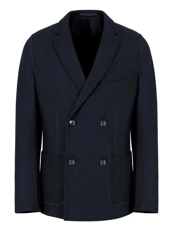 Giorgio Armani Icon Double-breasted Cashmere Interlock Jacket - Navy Blue