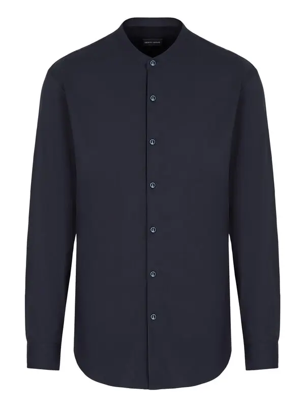 Giorgio Armani Plain-knit Stretch Cotton Icon Shirt - Navy_blue