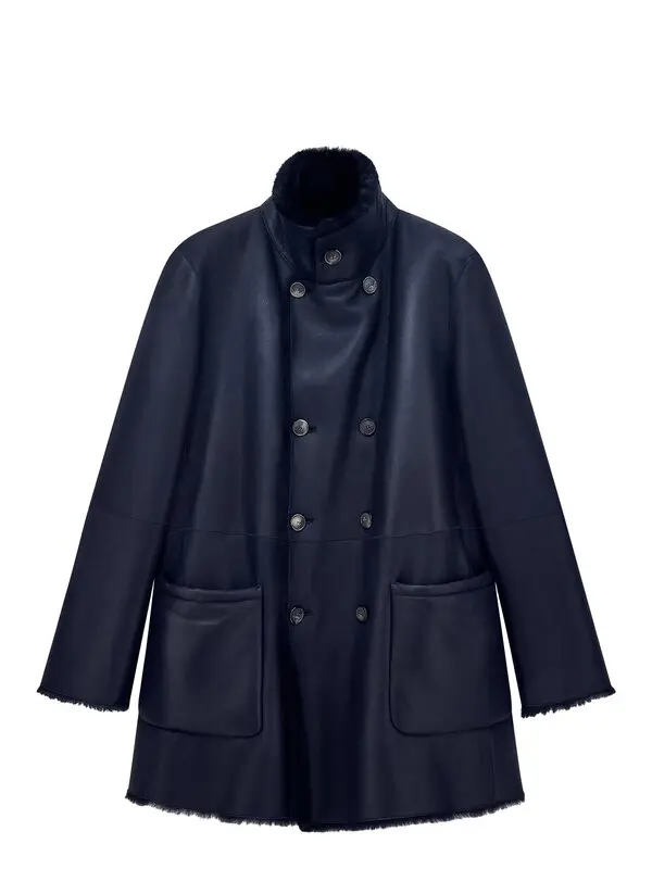 Giorgio Armani Reversible Double-breasted Sheepskin Pea Coat - Navy_blue
