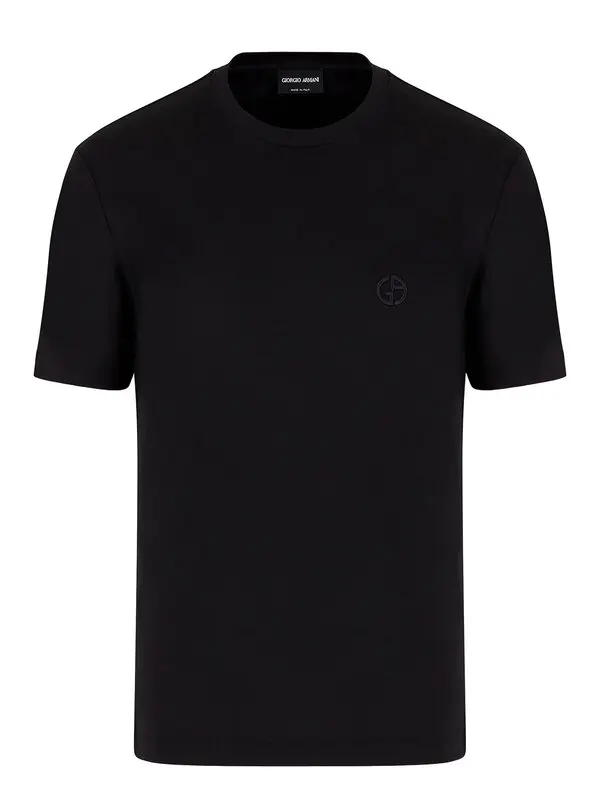 Giorgio Armani Cotton-interlock T-shirt With Embroidered Logo - Black