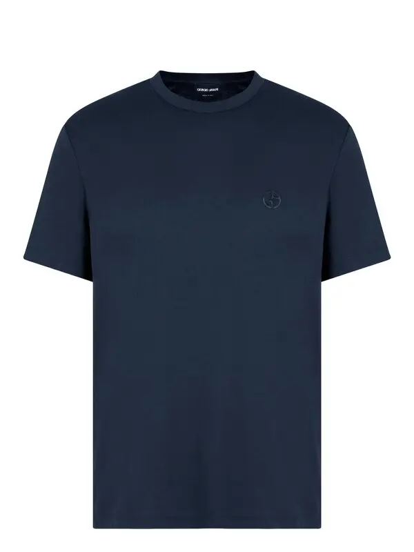 Giorgio Armani Cotton-interlock T-shirt With Embroidered Logo - Blue