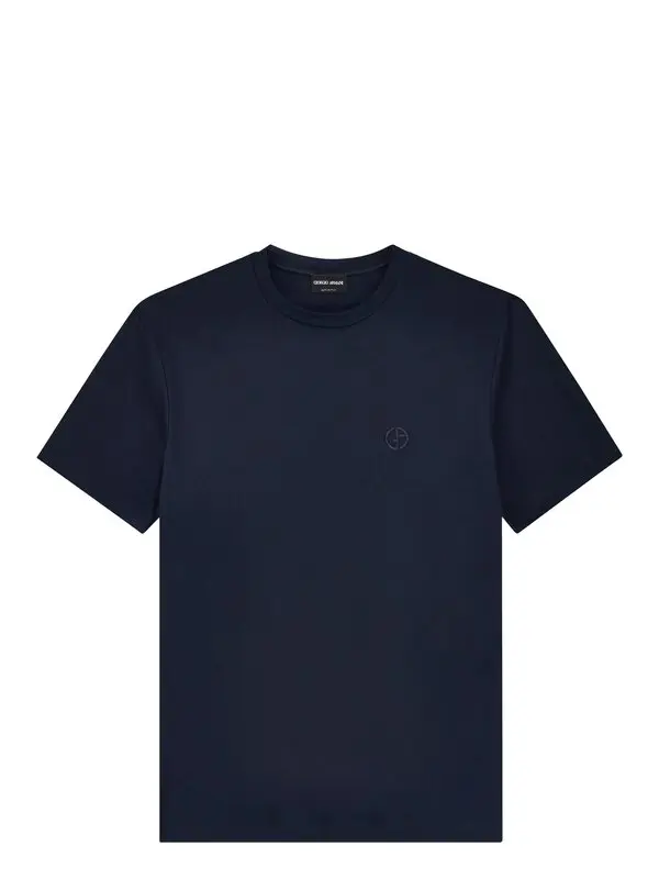Giorgio Armani Cotton-interlock T-shirt With Embroidered Logo - Blue