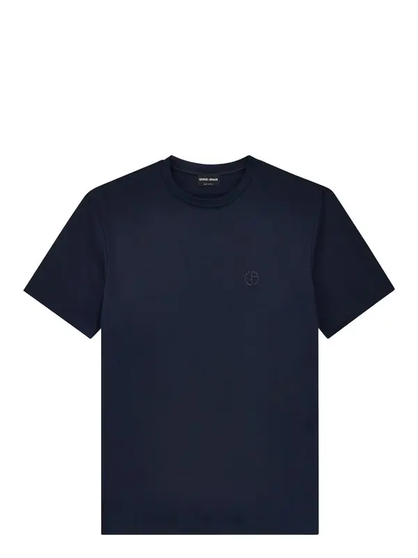 Giorgio Armani Cotton-interlock T-shirt With Embroidered Logo - Blue