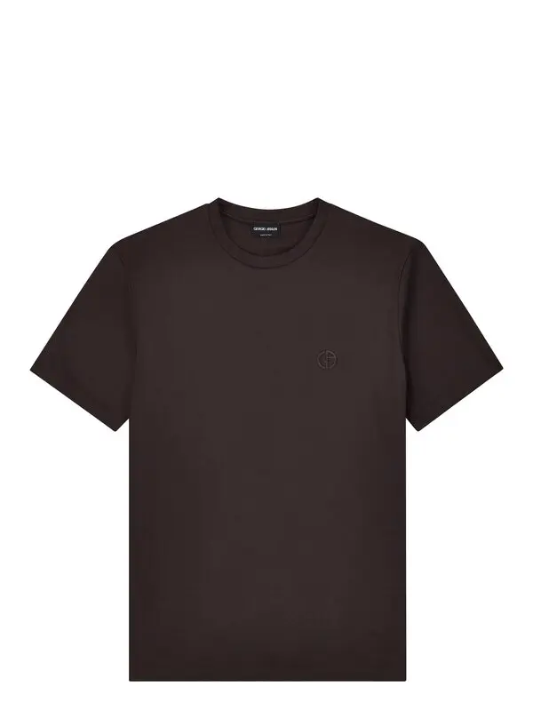 Giorgio Armani Cotton-interlock T-shirt With Embroidered Logo - Brown