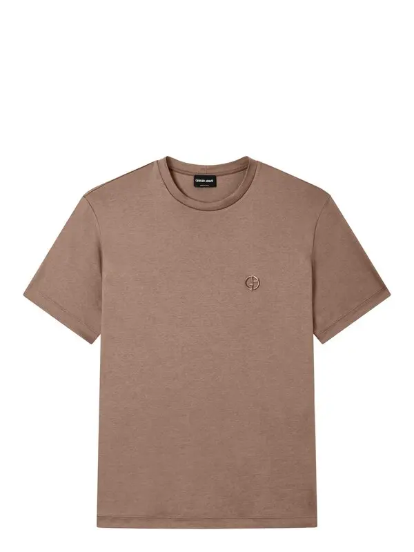 Giorgio Armani Cotton-interlock T-shirt With Embroidered Logo - Brown