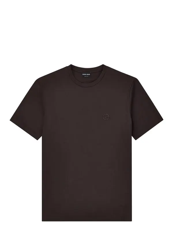 Giorgio Armani Cotton-interlock T-shirt With Embroidered Logo - Brown