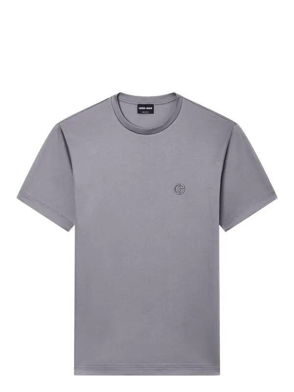 Giorgio Armani Cotton-interlock T-shirt With Embroidered Logo - Grey