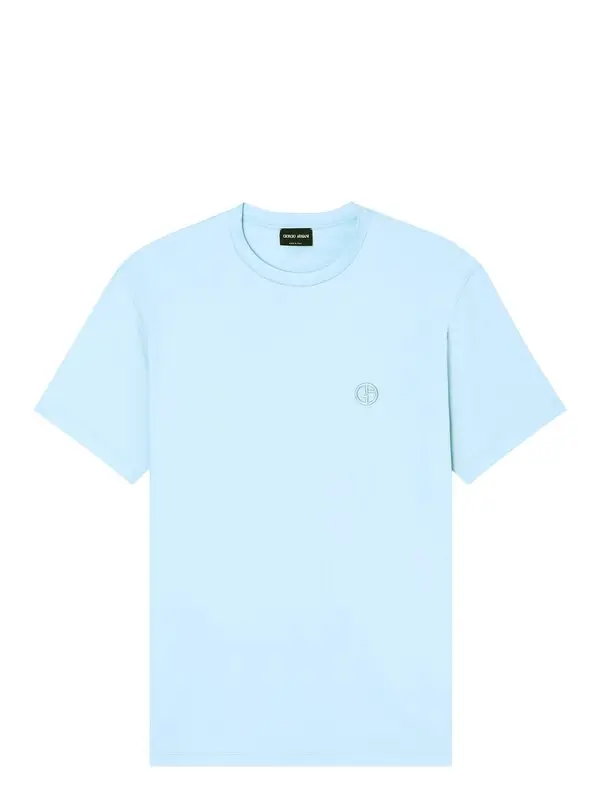 Giorgio Armani Cotton-interlock T-shirt With Embroidered Logo - Light_blue