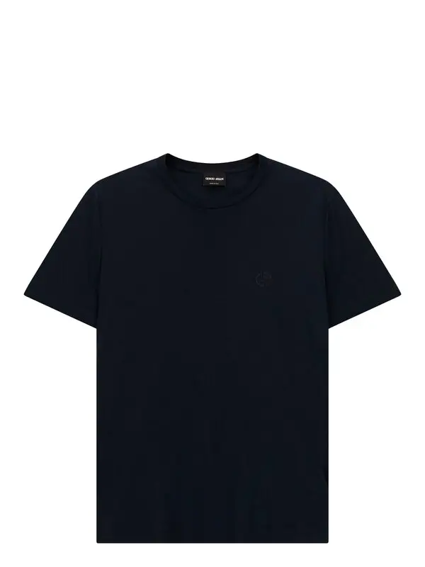 Giorgio Armani Cotton-interlock T-shirt With Embroidered Logo - Navy Blue