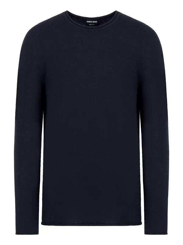 Giorgio Armani Icon Cashmere Interlock Jumper - Navy Blue