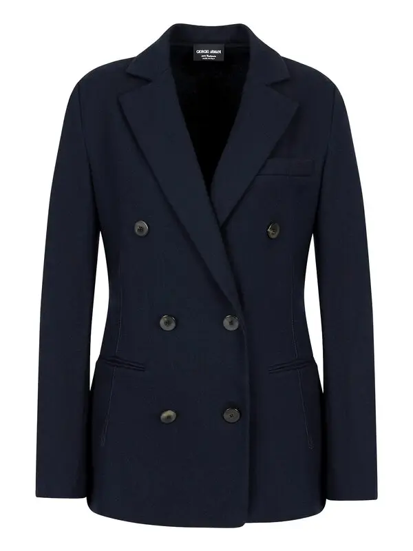 Giorgio Armani Pure Cashmere Jersey Double-breasted Jacket - Navy_blue