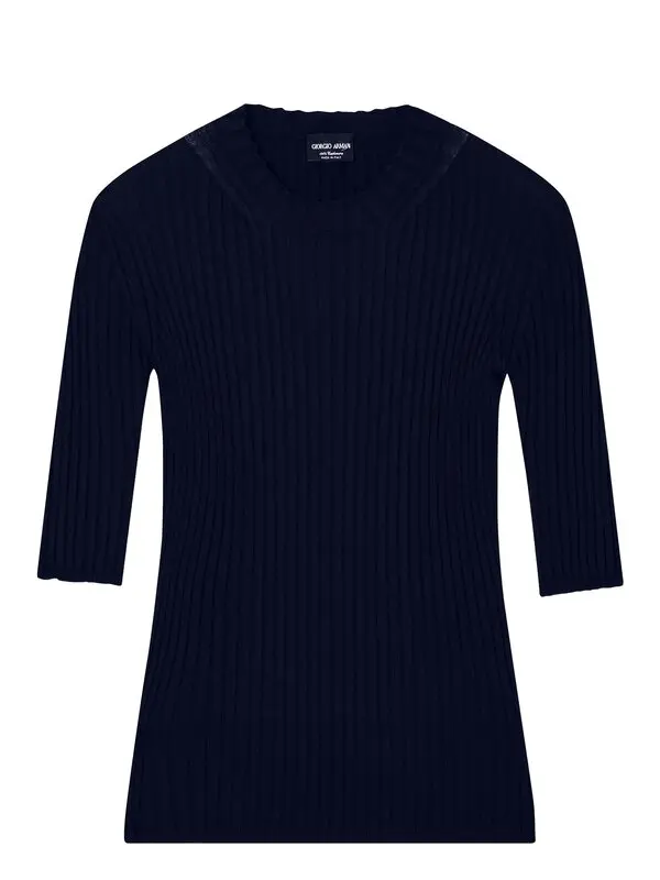 Giorgio Armani Cashmere Ribbed Crew-neck Jumper - Navy_blue