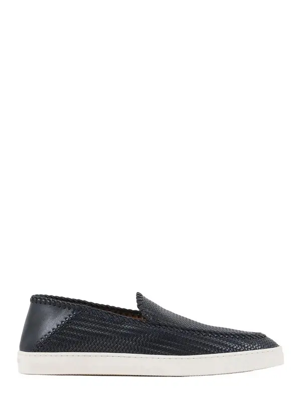 Giorgio Armani Galleria 3 Braided Leather Slip-ons - Navy_blue