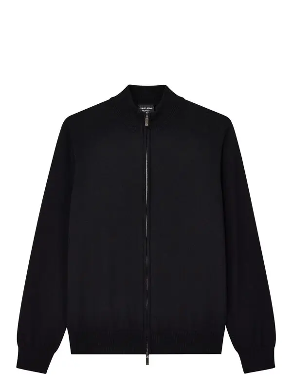 Giorgio Armani Zipped Cardigan In Cashmere - Black