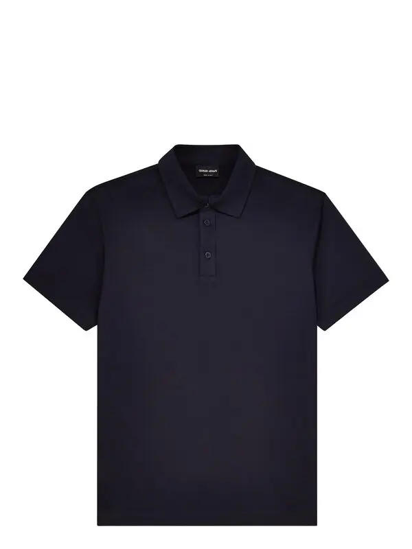 Giorgio Armani Silk And Cotton-mélange Jersey Polo Shirt - Blue