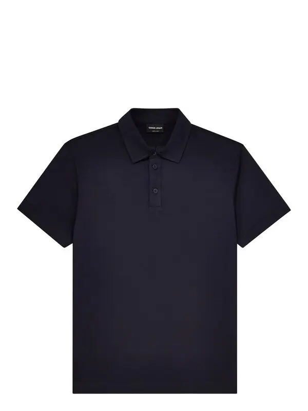 Giorgio Armani Silk And Cotton-mélange Jersey Polo Shirt - Blue