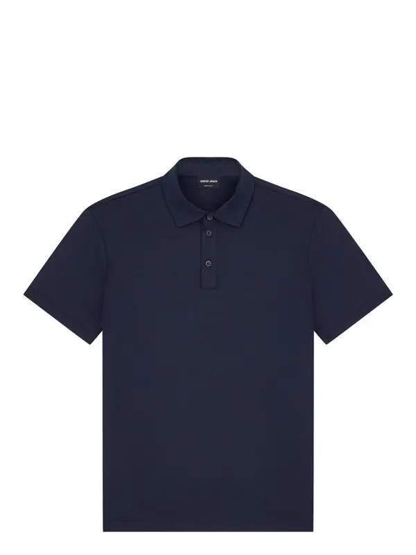 Giorgio Armani Silk And Cotton-mélange Jersey Polo Shirt - Blue