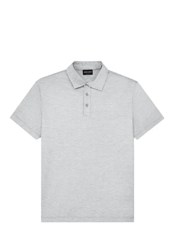 Giorgio Armani Silk And Cotton-mélange Jersey Polo Shirt - Grey