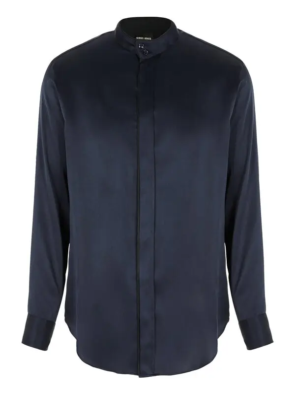 Giorgio Armani Regular-fit Silk Shirt - Navy Blue