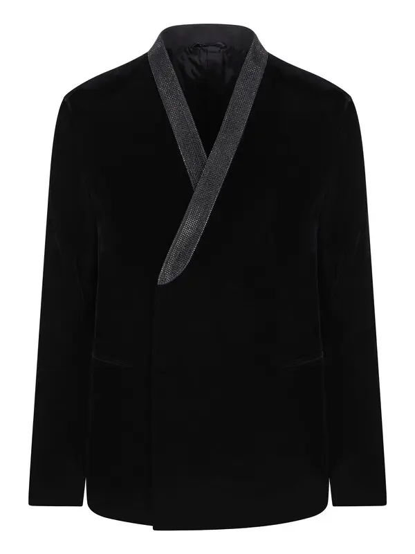 Giorgio Armani Double-breasted Giorgio’s Jacket In Stretch Velvet - Black