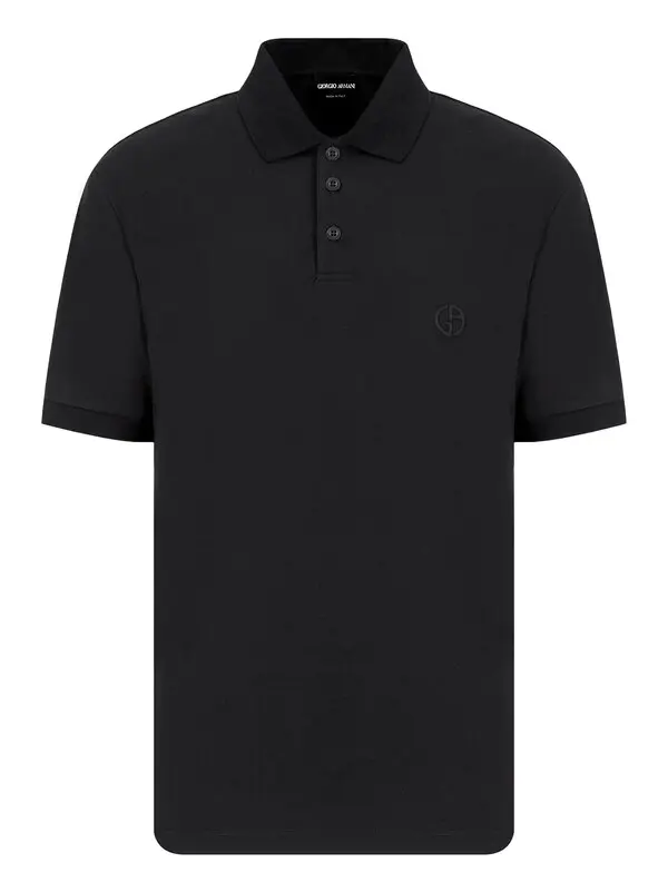 Giorgio Armani Stretch Cotton Piqué Polo Shirt - Black