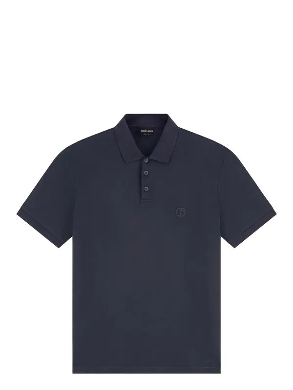 Giorgio Armani Stretch Cotton Piqué Polo Shirt - Navy Blue