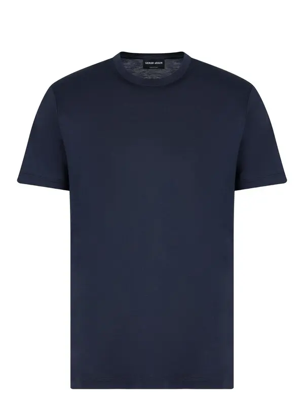 Giorgio Armani Plain-knit Jersey T-shirt In A Silk-and-cotton Blend - Blue