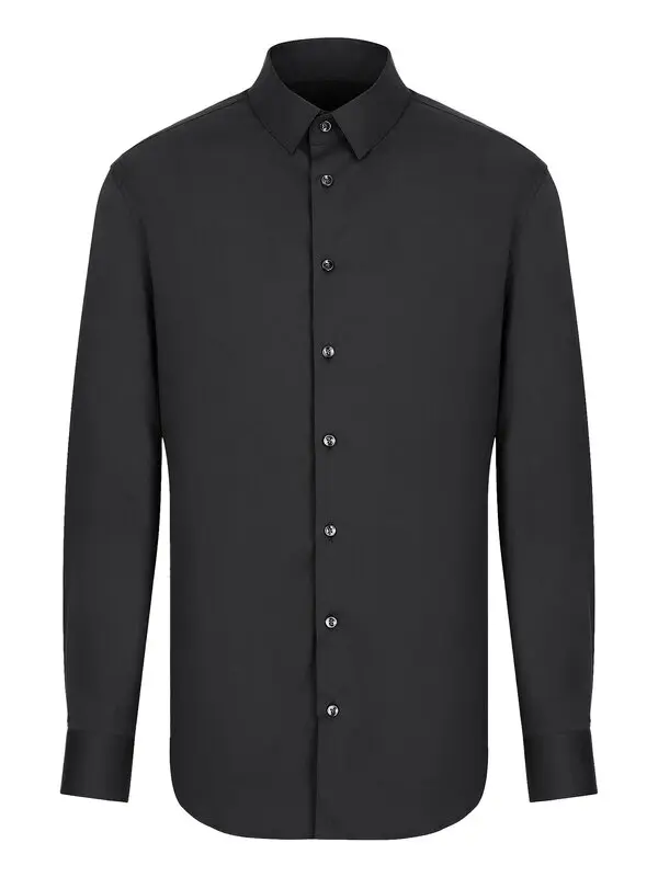 Giorgio Armani Plain-knit Stretch Cotton Shirt - Black