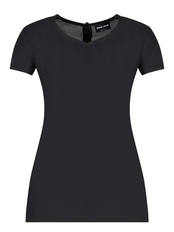 Giorgio Armani Silk Charmeuse V-neck Blouse - Black