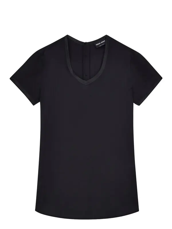 Giorgio Armani Silk Charmeuse V-neck Blouse - Black