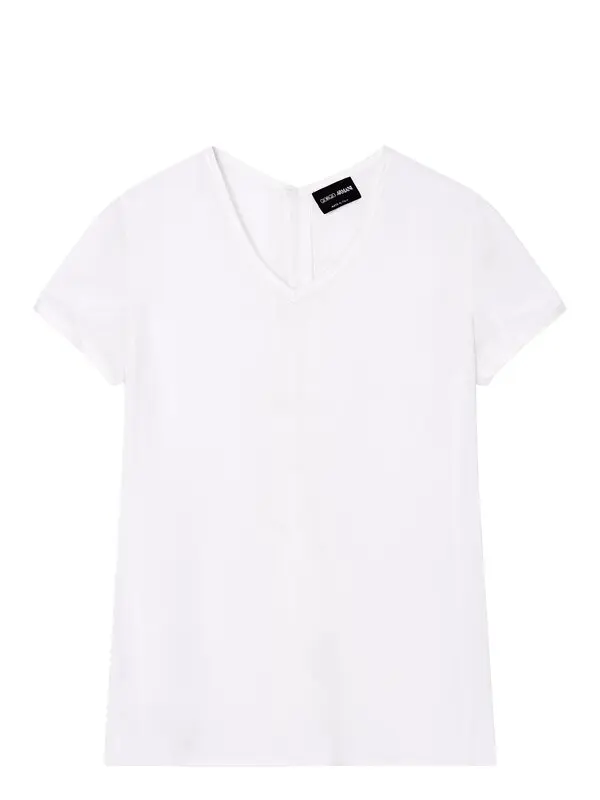 Giorgio Armani Silk Charmeuse V-neck Blouse - White
