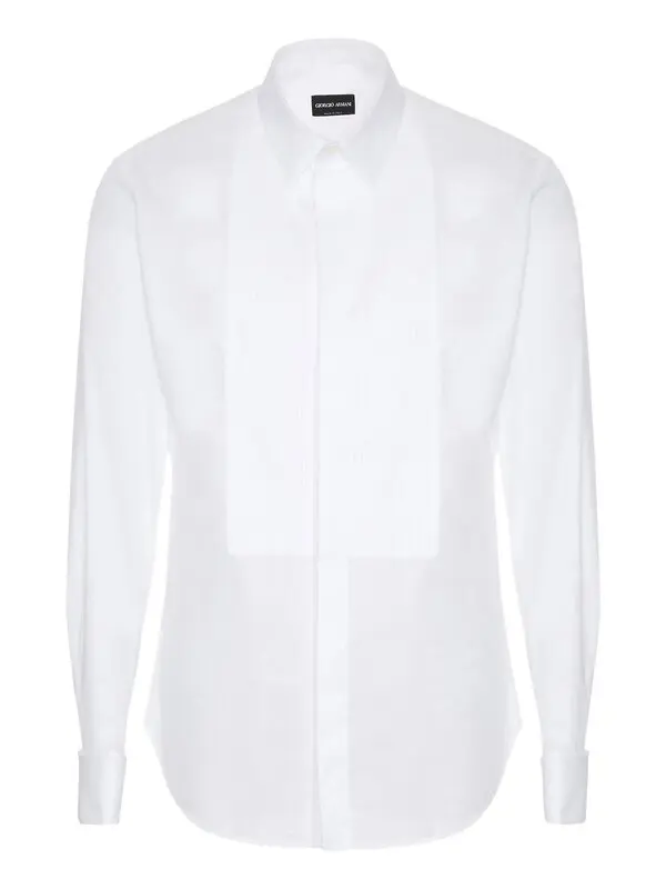 Giorgio Armani Pleated Cotton Tuxedo Shirt - White