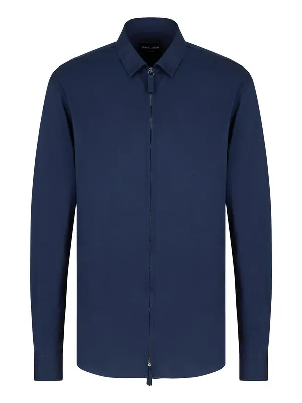 Giorgio Armani Cotton-jersey Zipped Shirt - Navy Blue