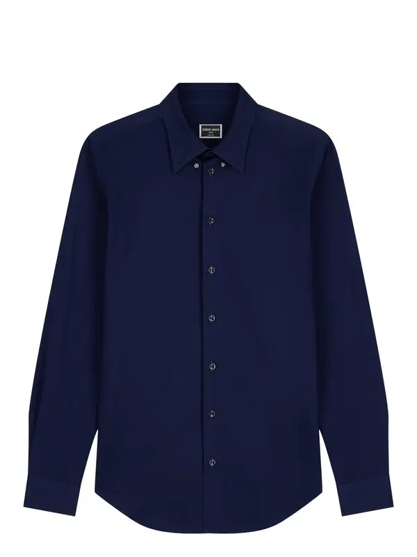 Giorgio Armani Icon Slim-fit, Cotton Jersey Shirt - Navy Blue