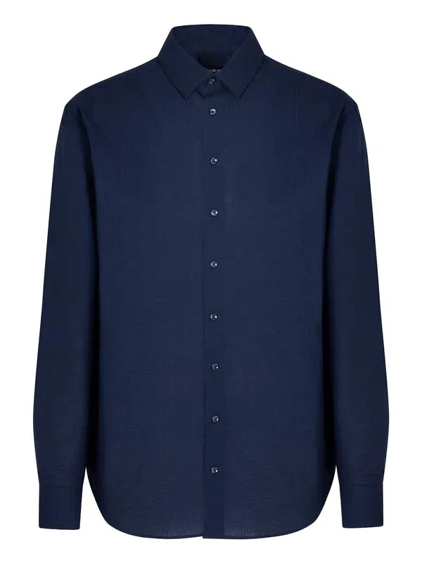 Giorgio Armani Regular-fit Cotton-seersucker Shirt - Blue