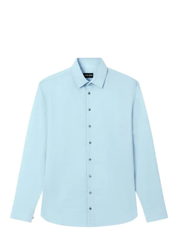 Giorgio Armani Regular-fit Cotton-seersucker Shirt - Light Blue