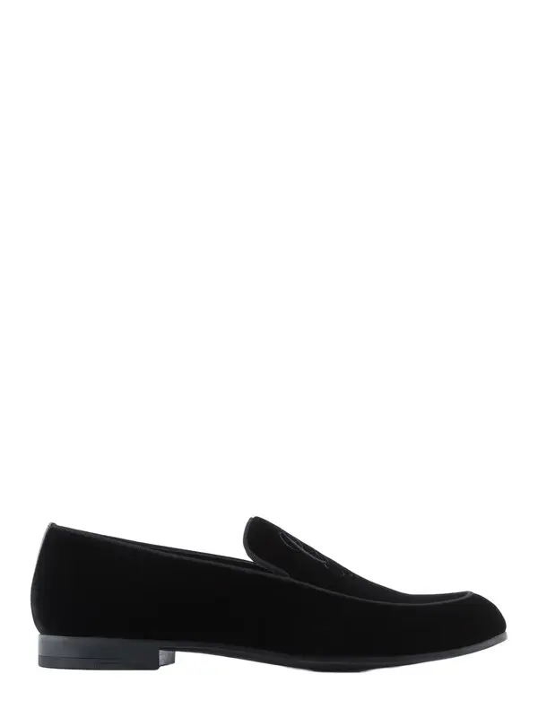 Giorgio Armani Velvet Loafers With Embroidered Logo - Black