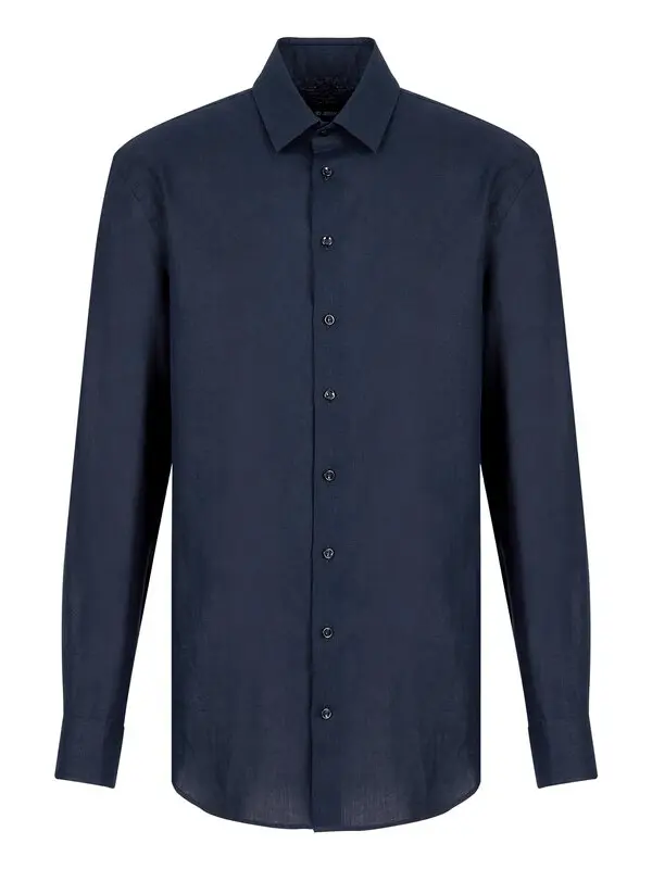 Giorgio Armani Regular-fit Shirt In Linen - Blue