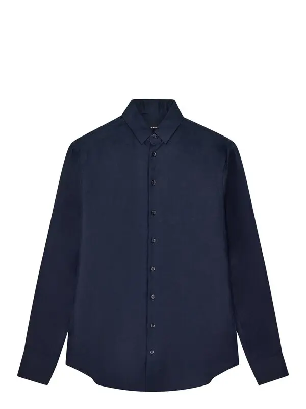 Giorgio Armani Regular-fit Shirt In Linen - Blue