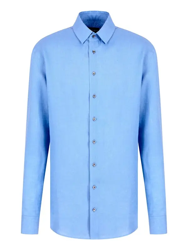 Giorgio Armani Regular-fit Shirt In Linen - Light Blue