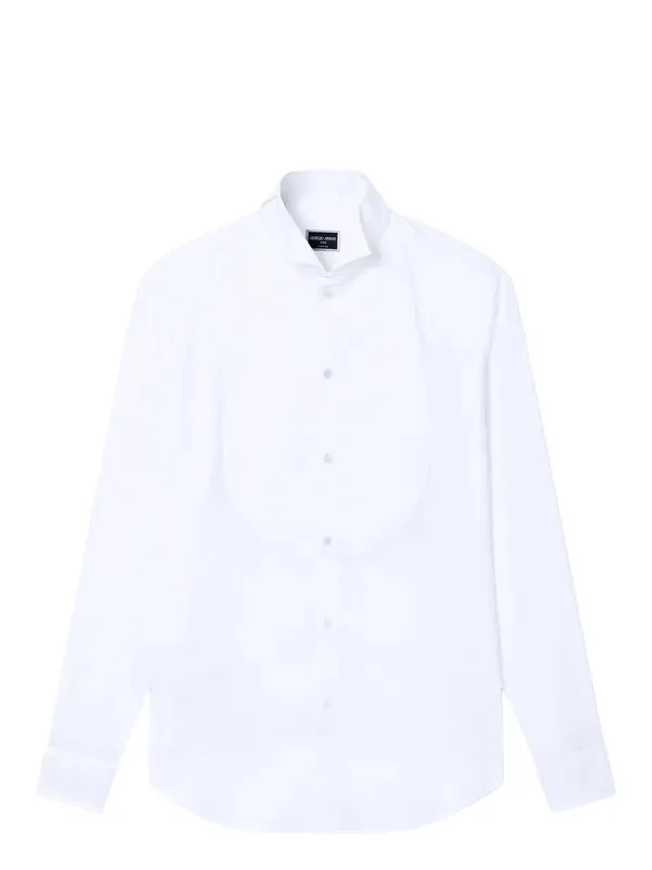 Giorgio Armani Icon Tuxedo Shirt In Cotton Poplin - White